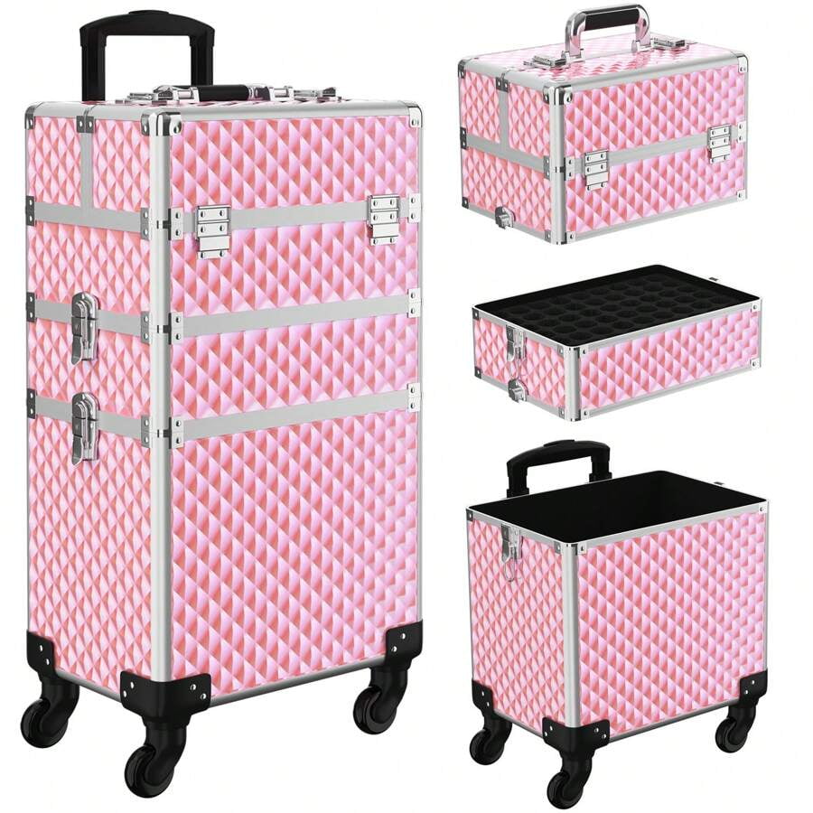Rolling Makeup Train Case 3 In1 Cosmetic Trolley Organizer Travel Case ...