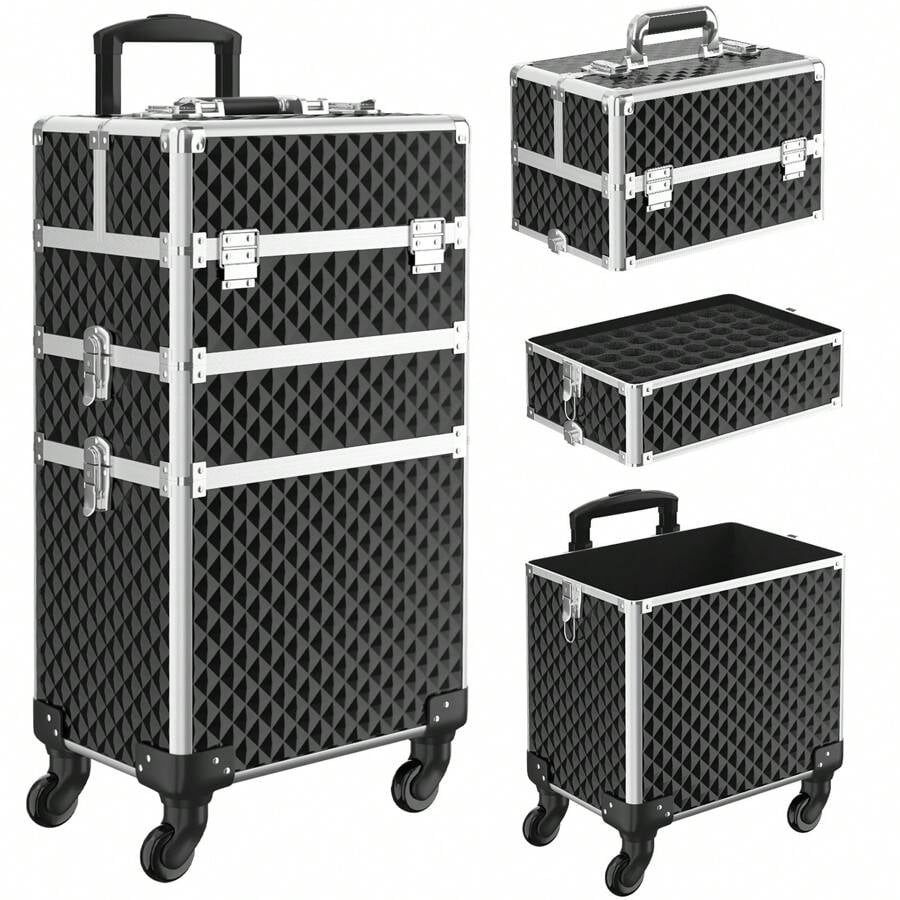 Rolling Makeup Train Case 3 In1 Cosmetic Trolley Organizer Travel Case Lockable Salon Barber ...