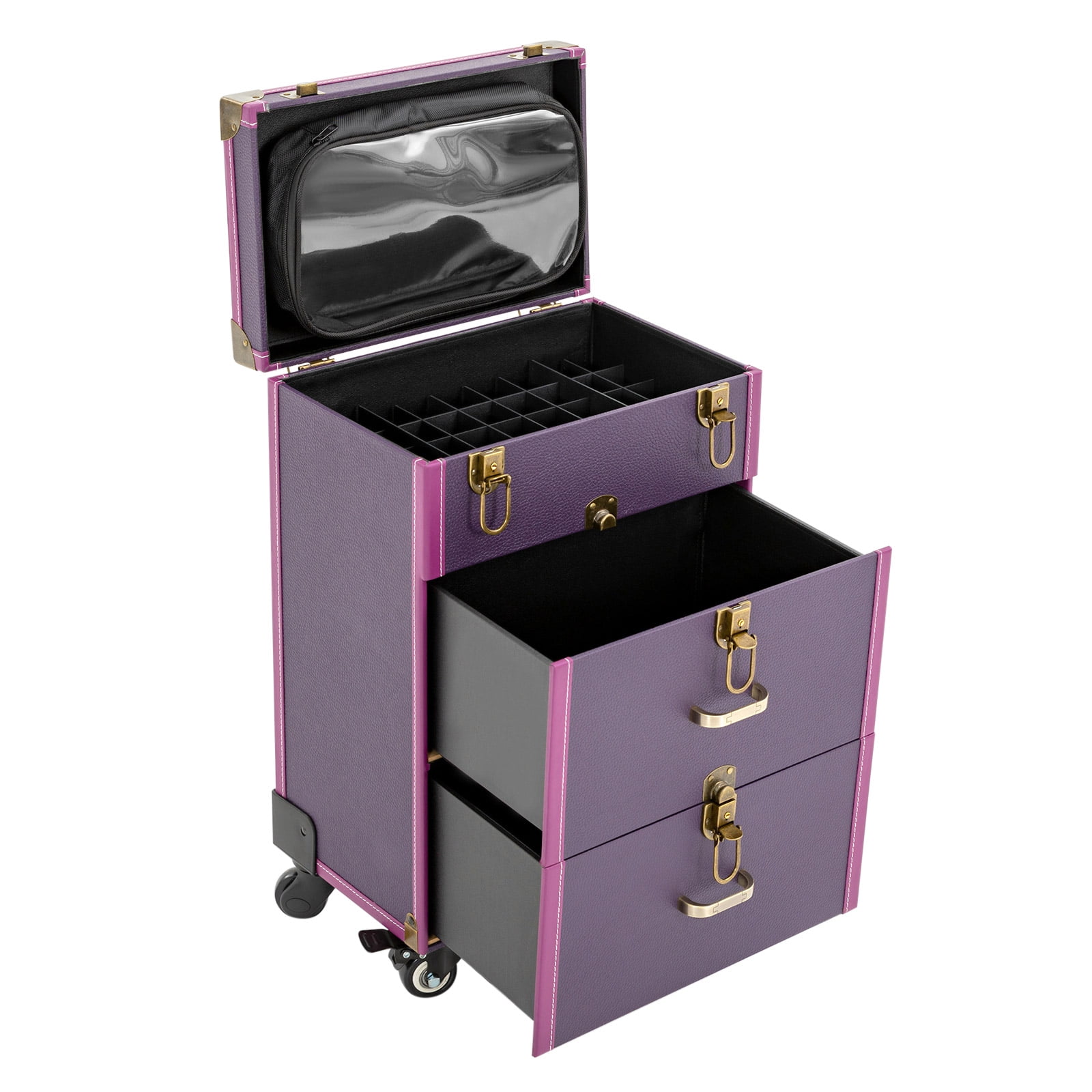 Rolling Makeup Train Case,3-Tier Large Aluminum Lockable Beauty ...
