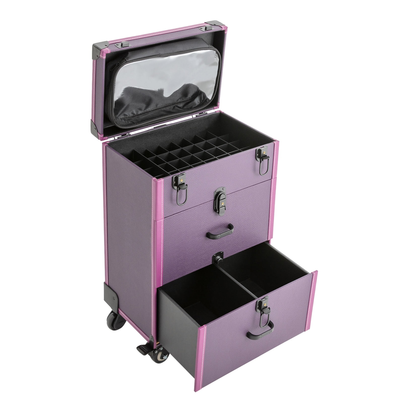 Rolling Makeup Train Case,3-Tier Large Aluminum Lockable Beauty ...