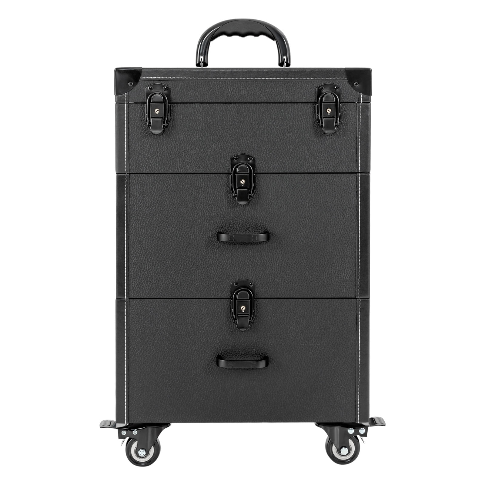 Rolling Makeup Train Case,3-Tier Large Aluminum Lockable Beauty ...