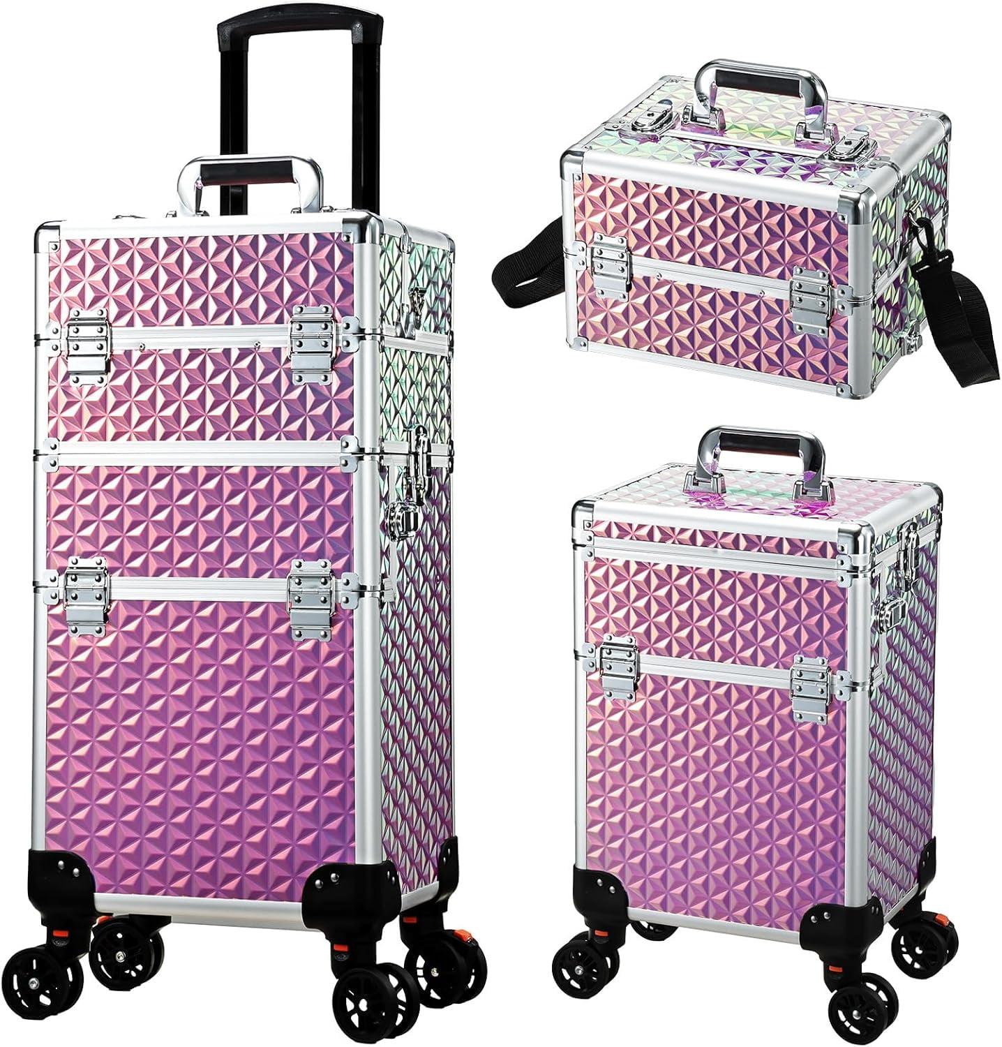 Rolling Makeup Train Case, 3-in-1 Makeup Trolley, Cosmetology Case on ...