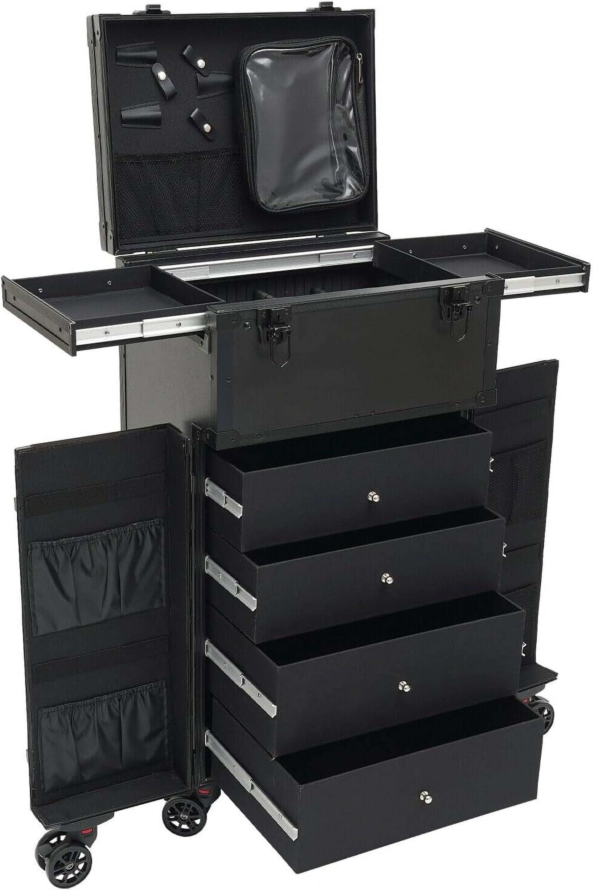 Rolling Makeup Train Case, Aluminum Alloy Professional Makeup Box ...