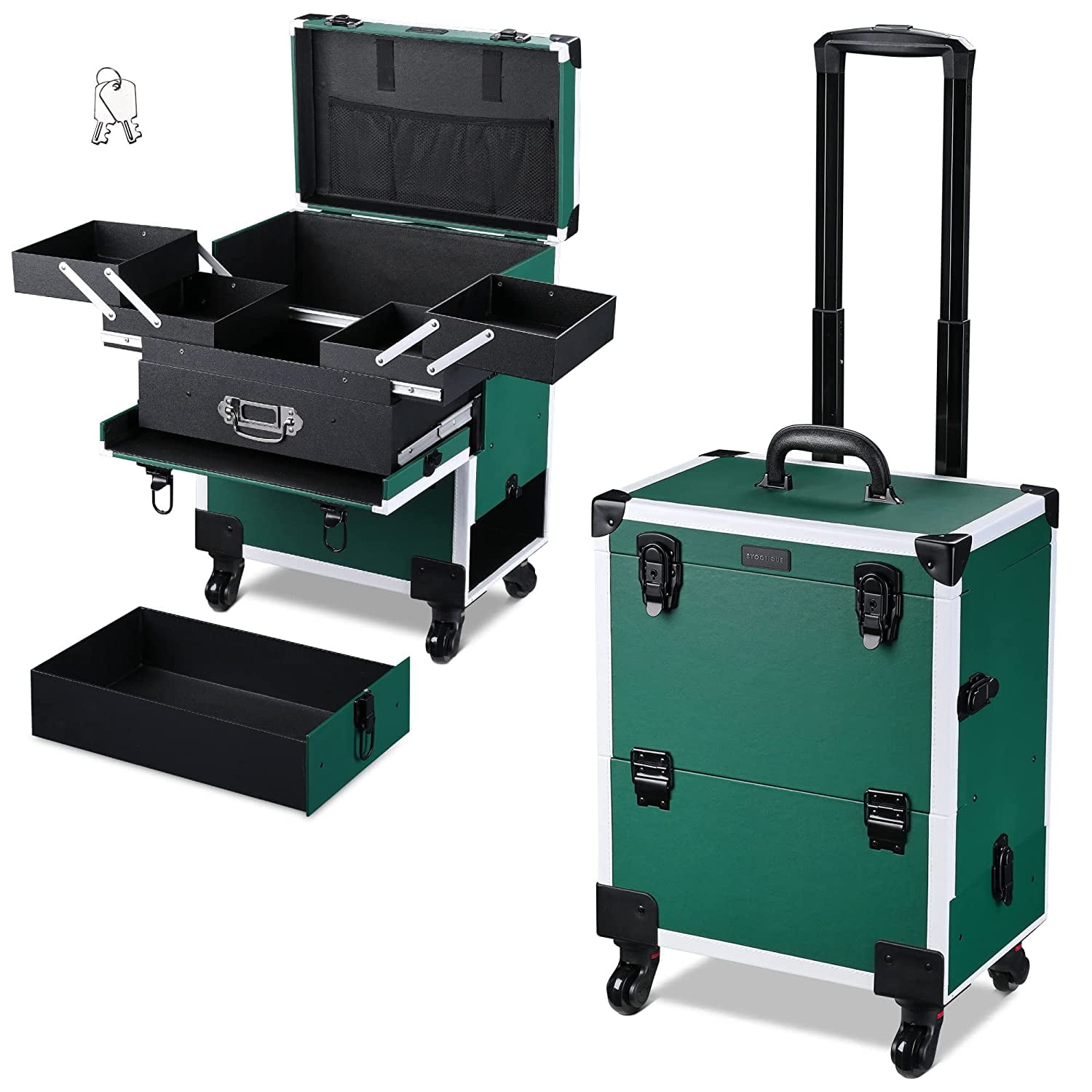Rolling Makeup Train Case Cosmetic Organizer Trolley Barber Case Travel ...
