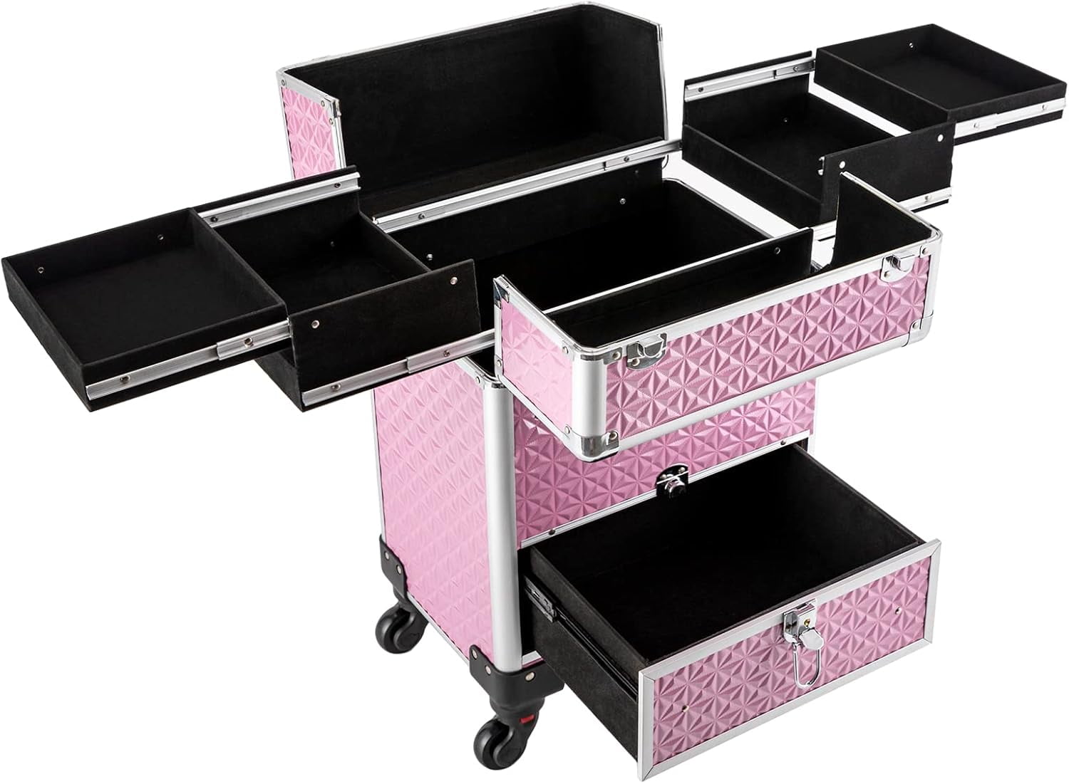 Rolling Makeup Train Case Cosmetic Trolley 3 Tier Cosmetic Organizer ...