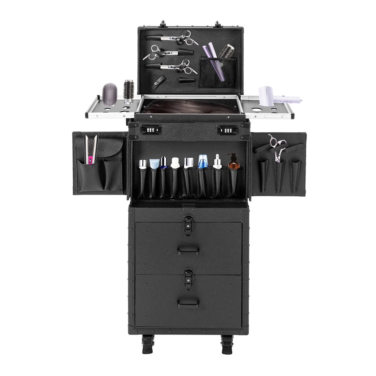 Rolling Makeup Train Case Cosmetic Trolley Makeup Luggage with Durable ...