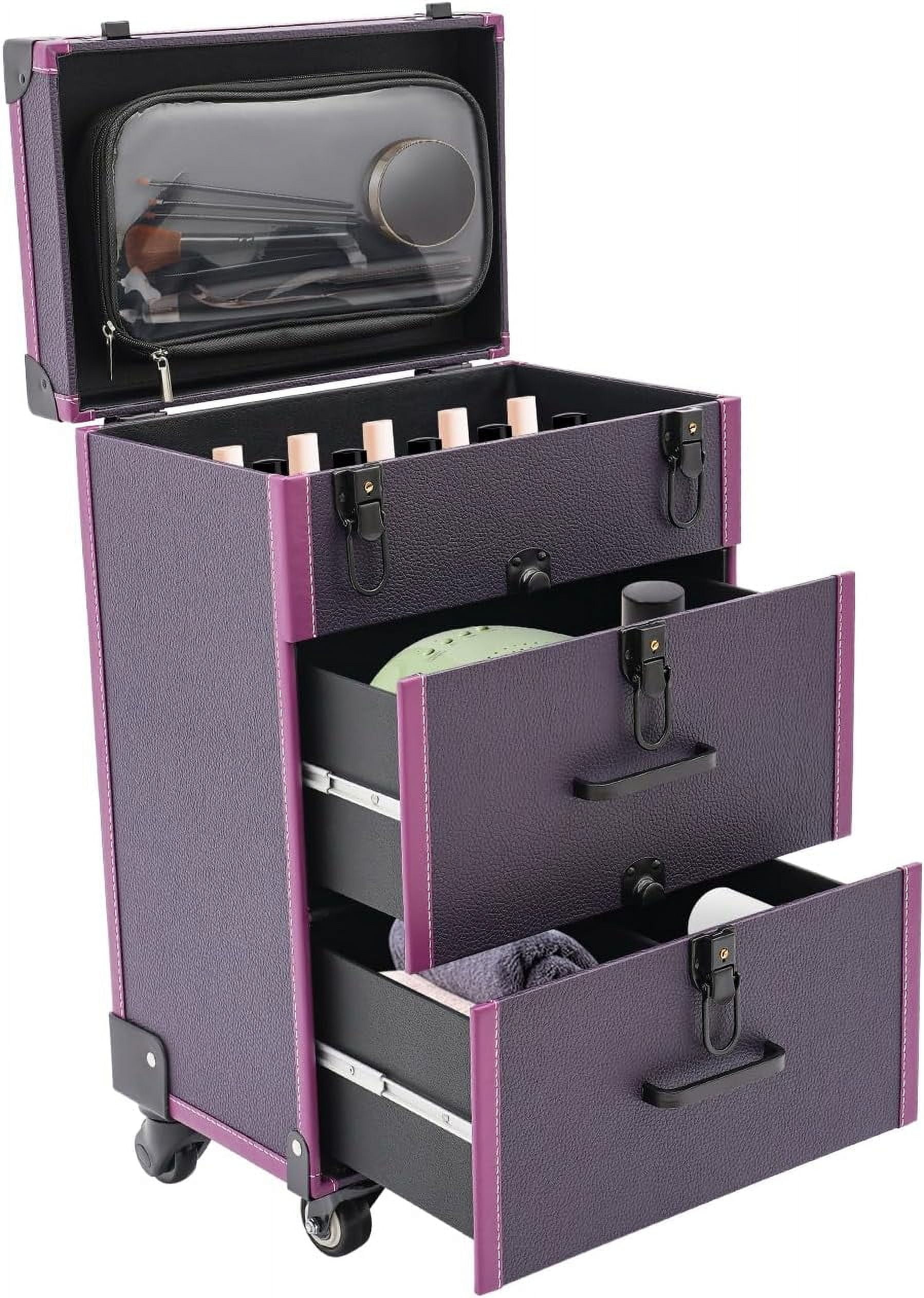 Rolling Makeup Train Case, Cosmetology Nail Case with Makeup Pouch ...