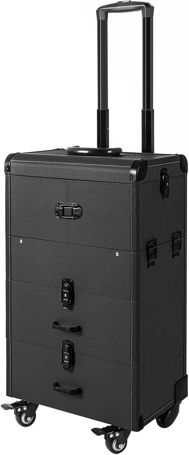 Rolling Makeup Train Case, Lockable Portable Cosmetic Organizer Trolley ...