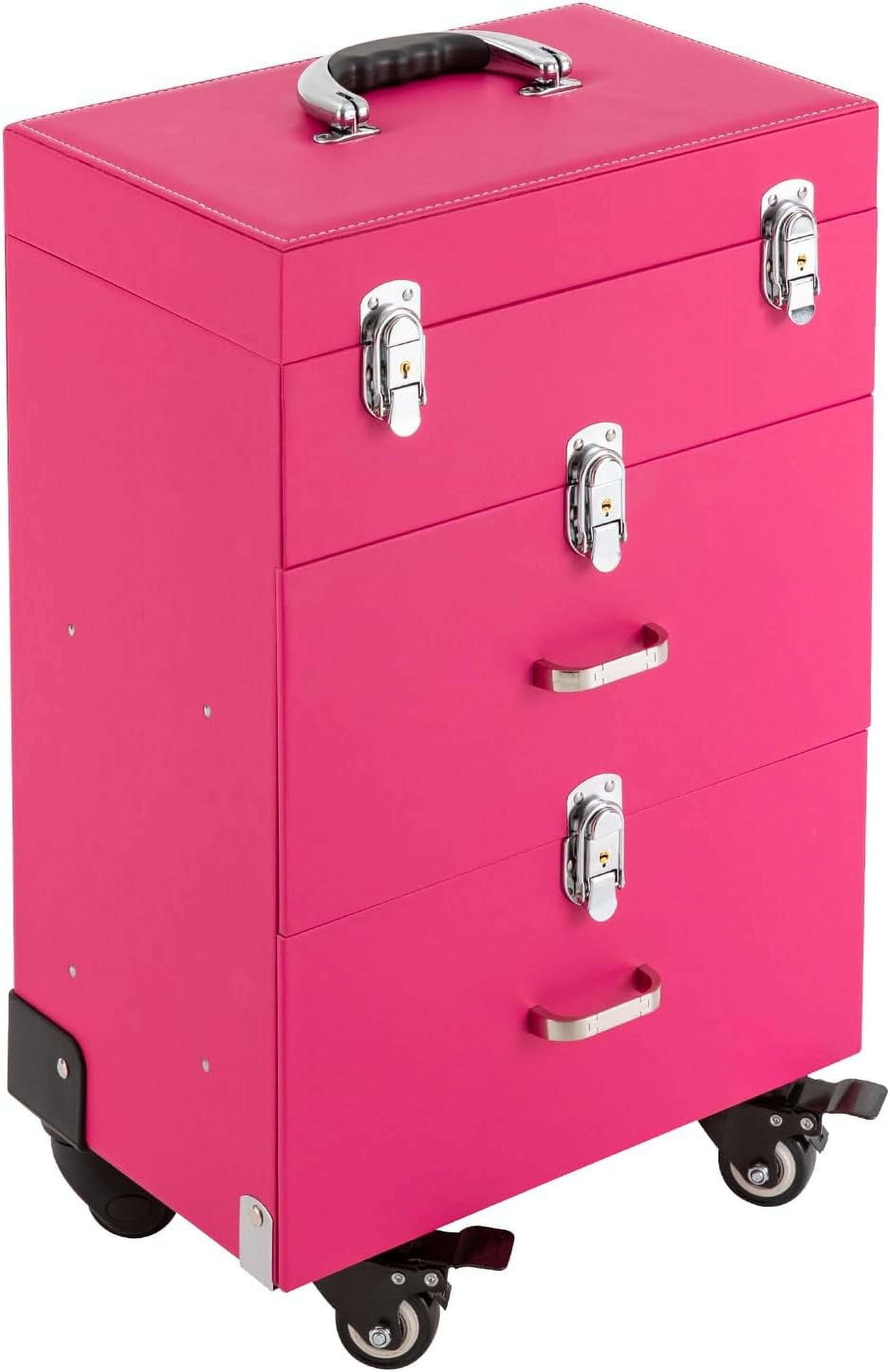 Rolling Makeup Train Case, Lockable Portable Cosmetic Organizer Trolley ...