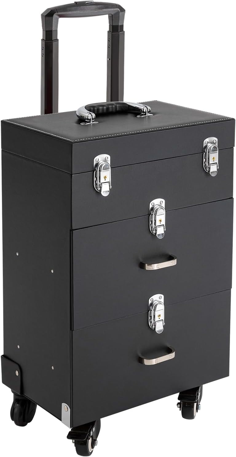 Rolling Makeup Train Case, Lockable Portable Cosmetic Organizer Trolley ...