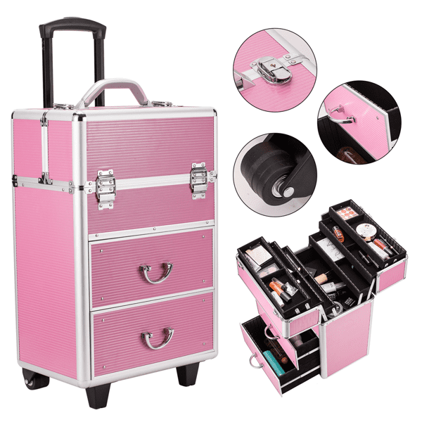 Rolling Makeup Train Case, Professional Makeup Case with Wheels, Large ...