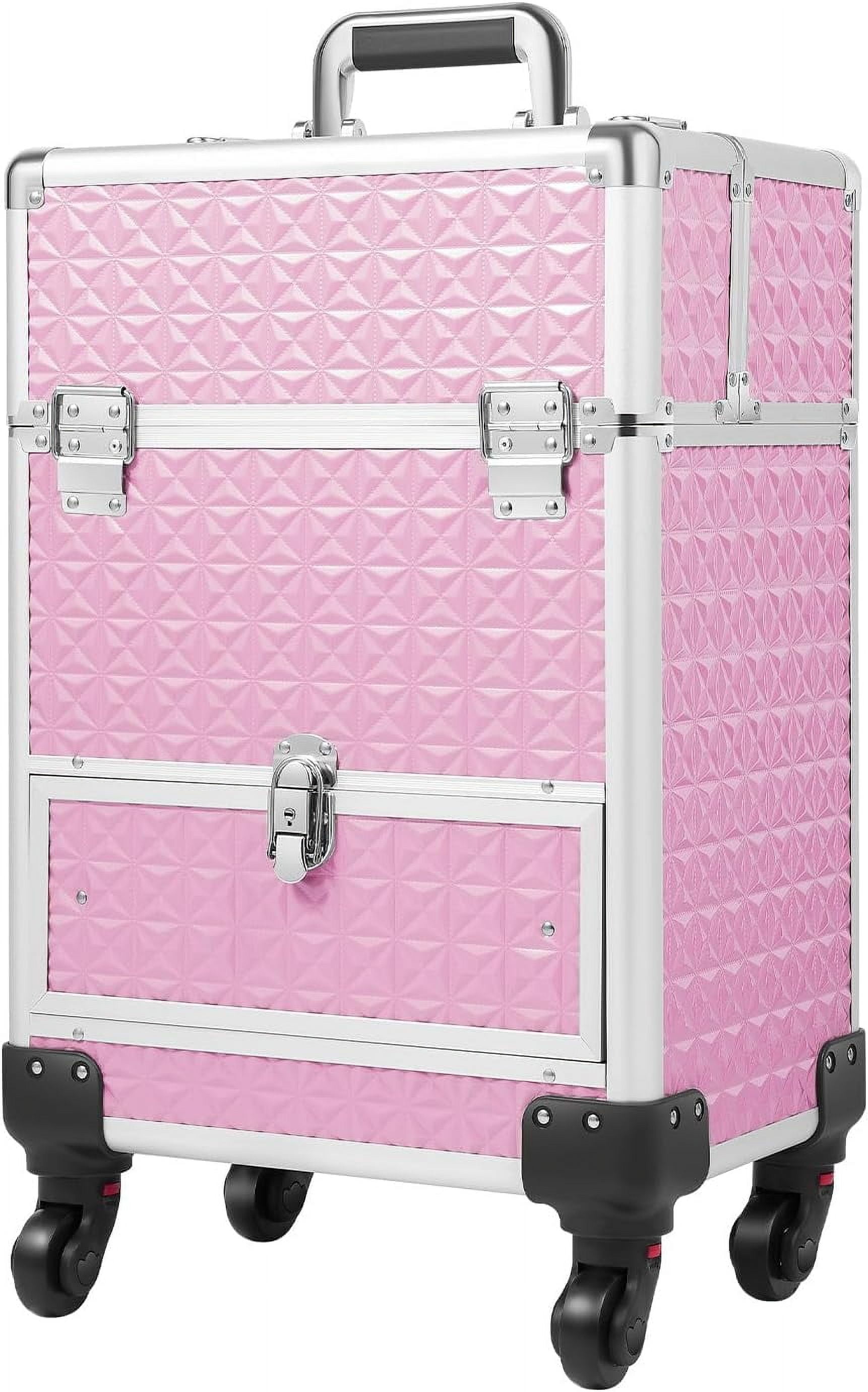 Rolling Makeup Train Case with Storage Sliding Drawer and Removable ...