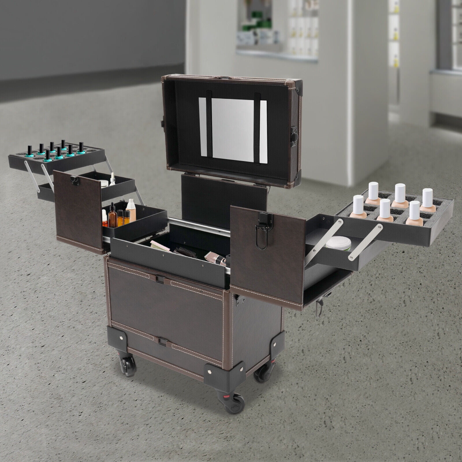 Rolling Makeup Train Case for Artist Salon Trolley Cosmetic Organizer ...
