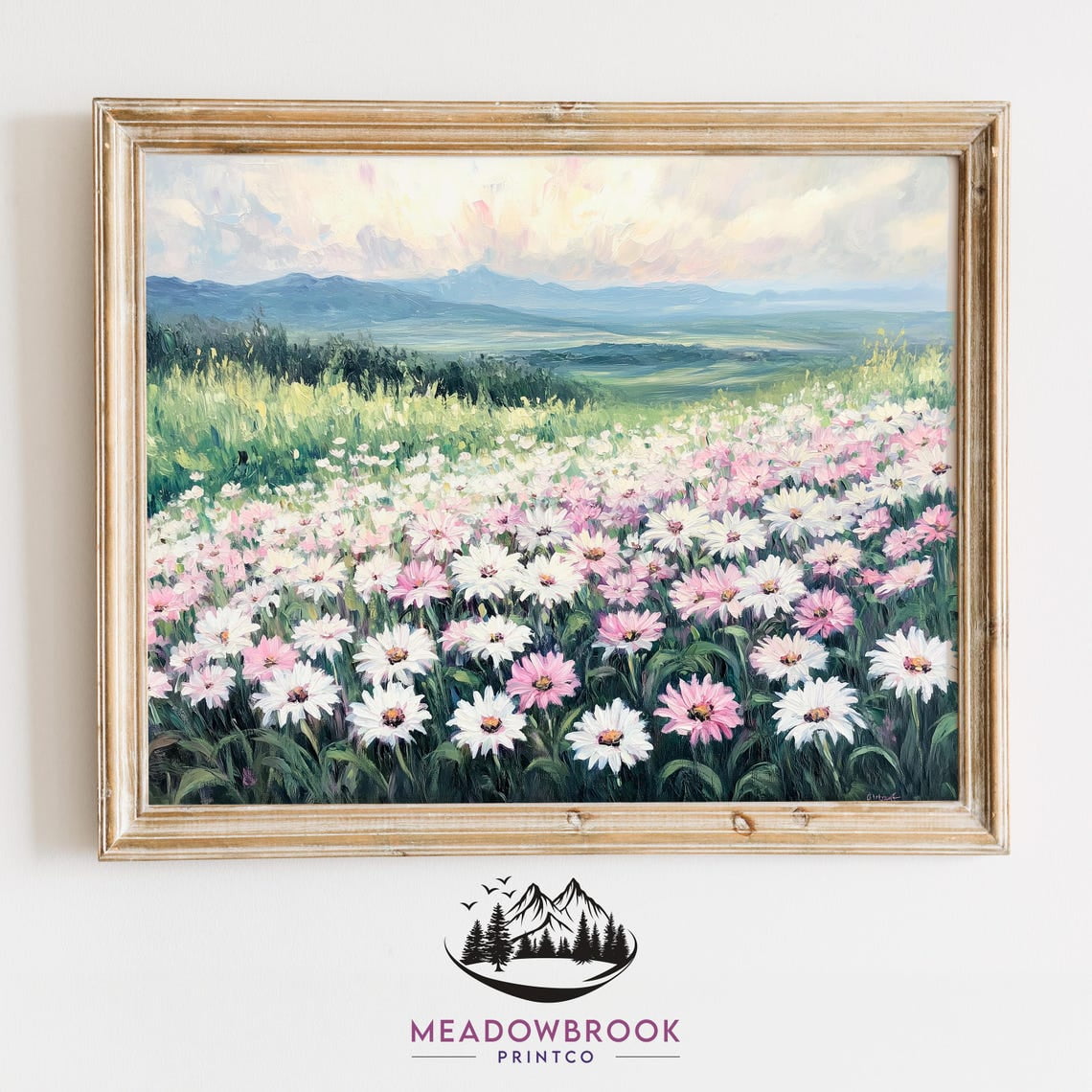 Rolling Meadow With Daisies, Spring Printable Landscape, Cottagecore ...