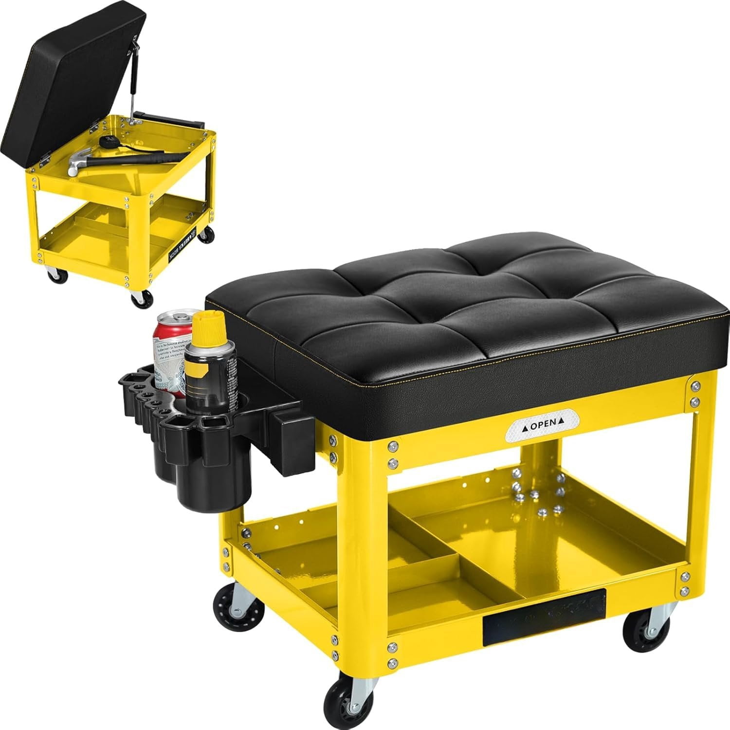 Rolling Mechanic Shop Stool with Wheels, Garage Mechanics Stool with 2 ...
