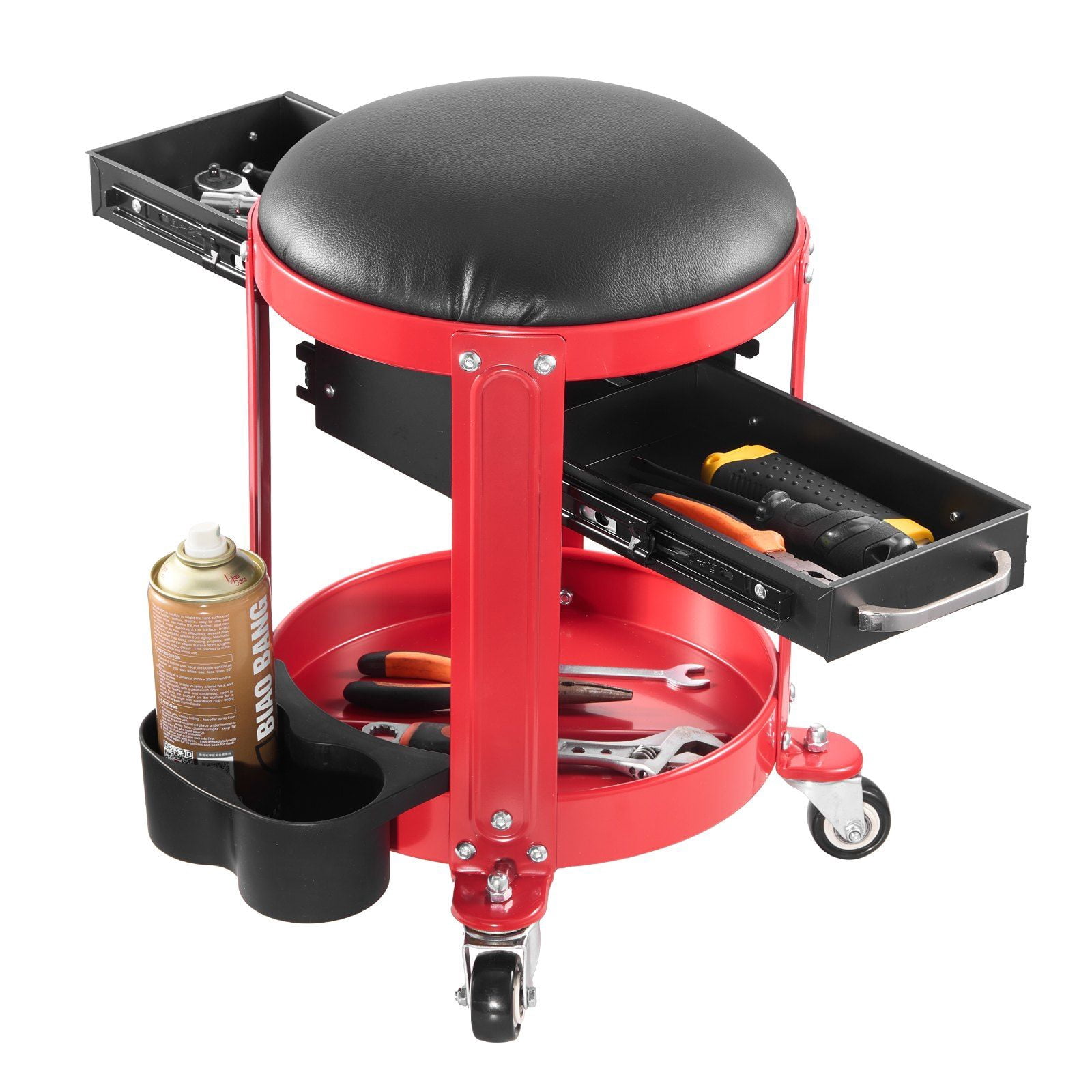 Rolling Mechanic Stool Garage Seat with Wheels and Storage, 300 lbs ...