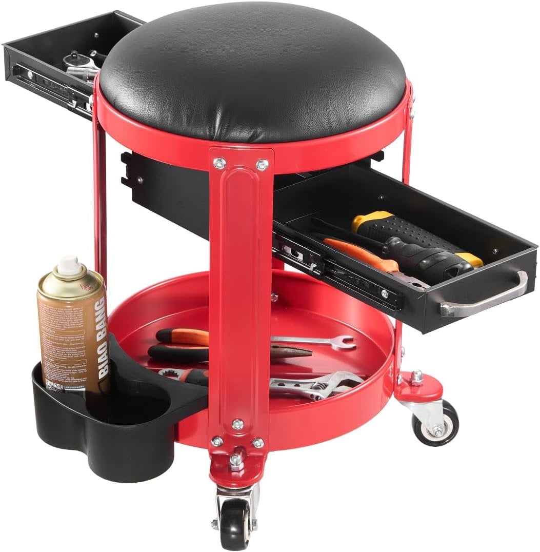 Rolling Mechanic Stool with Wheels, 300 lbs Capacity Garage Seat/Work ...