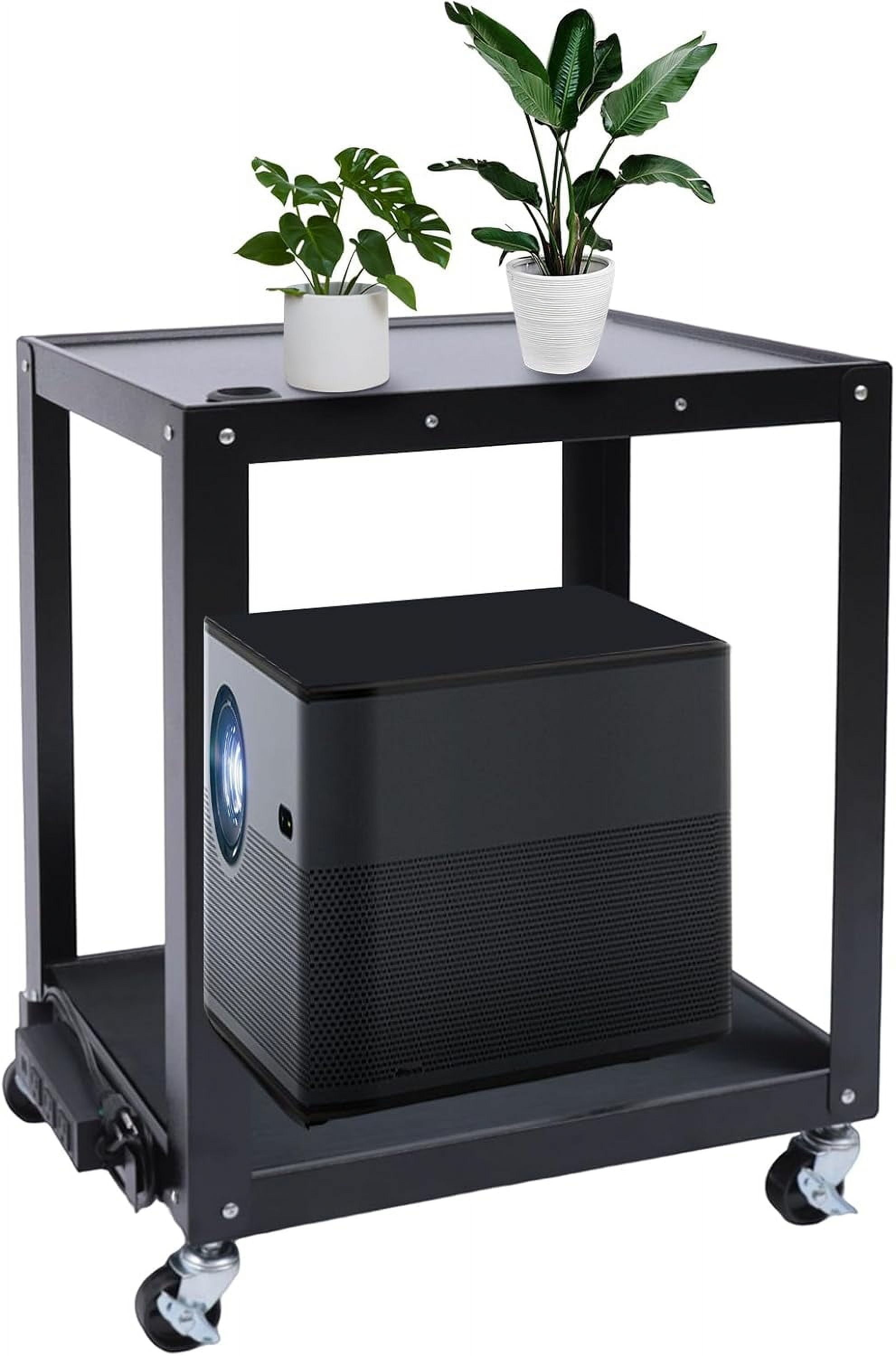 Rolling Media Cart 2 Tiers AV Cart Heavy Duty Projector Cart with Power ...