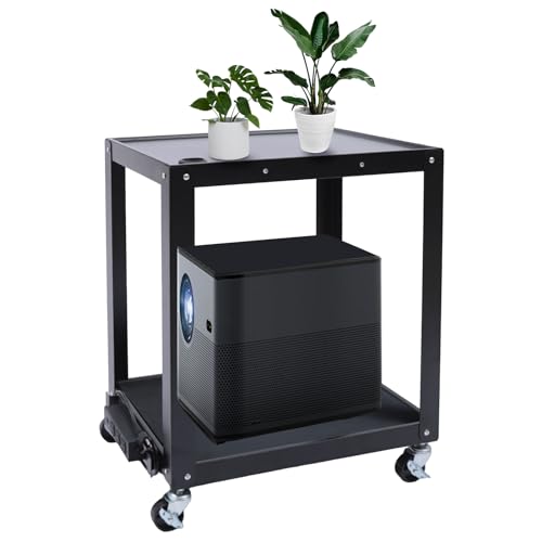 Rolling Media Cart 2 Tiers AV Cart Heavy Duty Projector Cart with Power ...