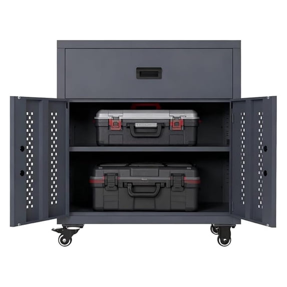 Rolling Metal Storage Cabinet with Locking Doors, Adjustable Shelf ...