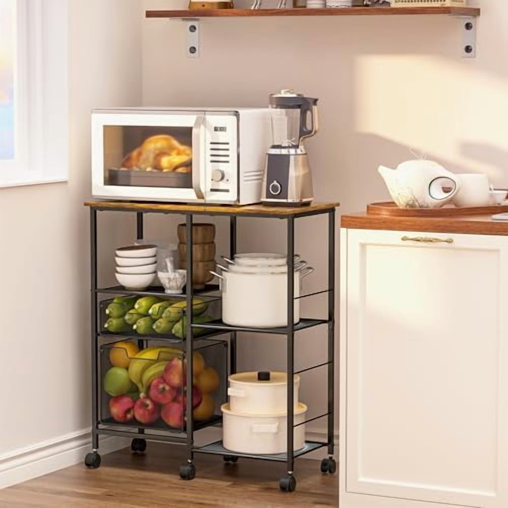 Rolling Microwave Cart with Storage, Microwave Stand with Drawers ...