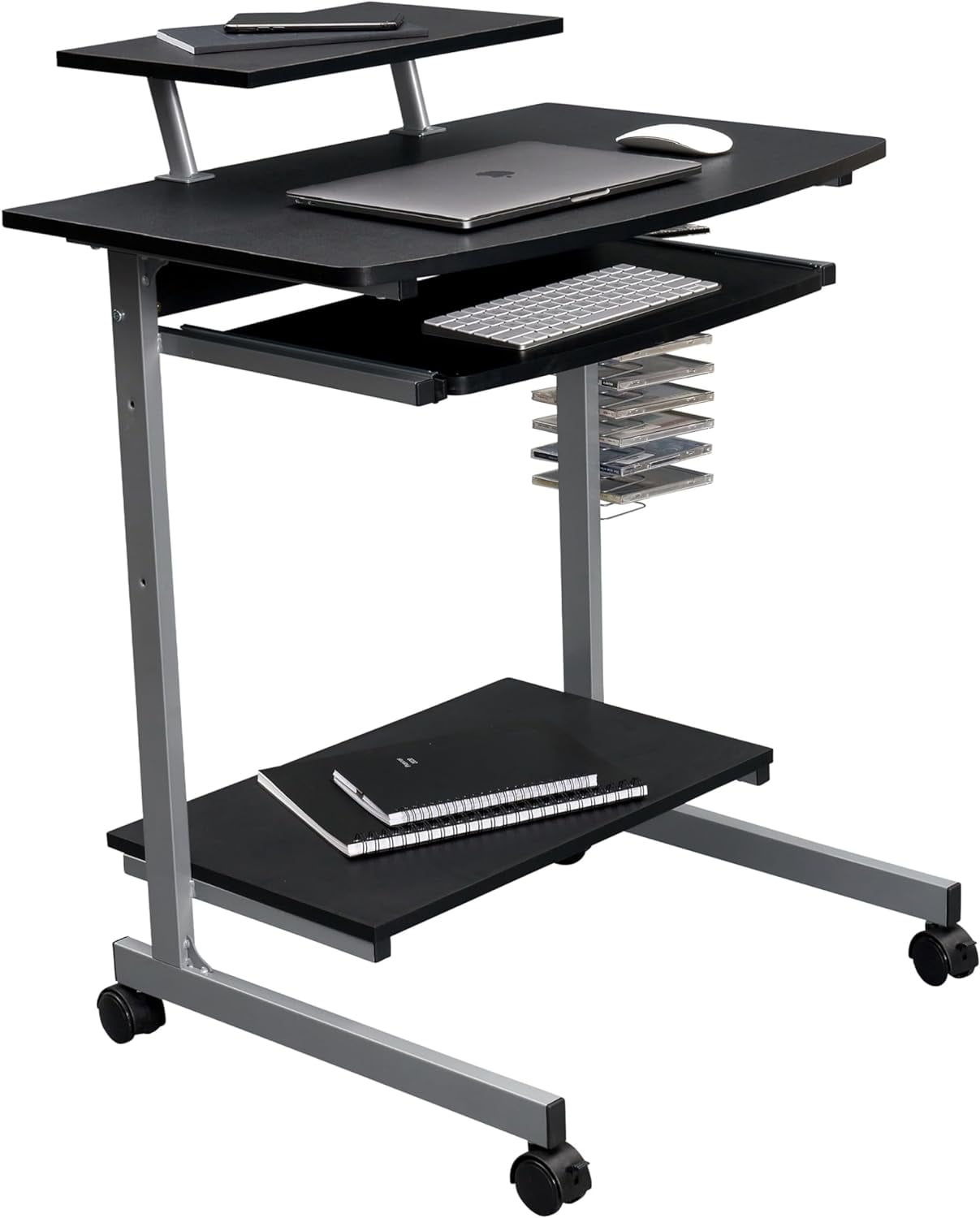 Rolling Mobile Computer Desk/Cart with Storage Shelves, Rolling Working ...