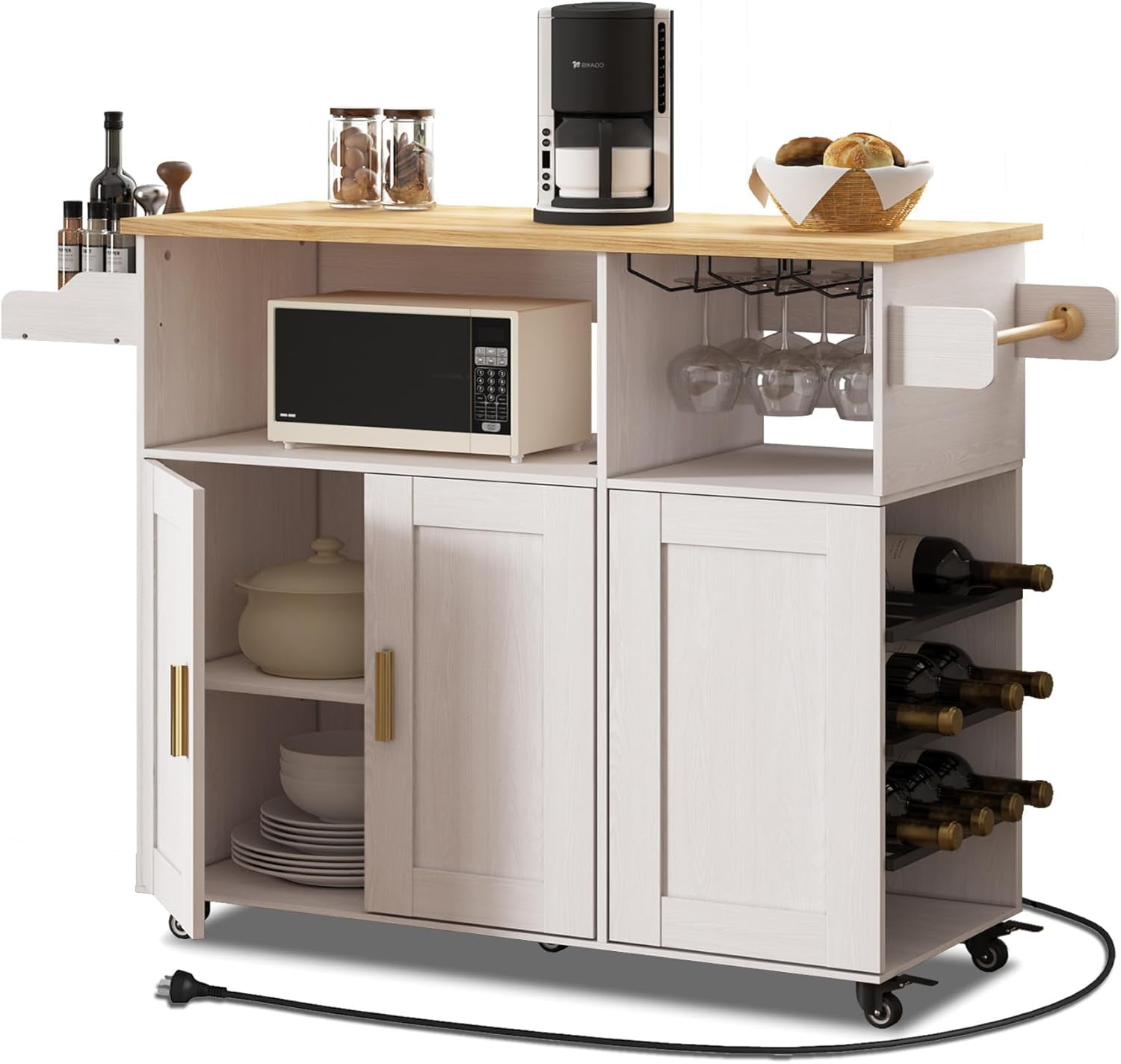 Rolling Mobile Island Cart Bar with Desktop Drop Leaf Countertop Island ...