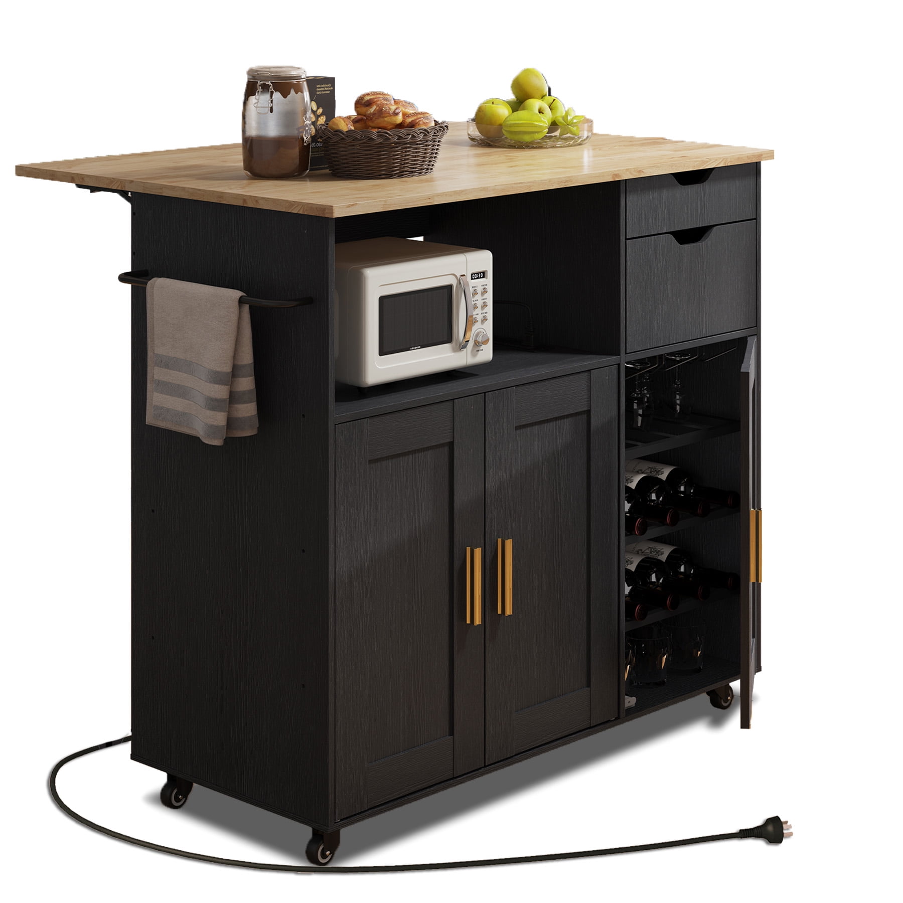 Rolling Mobile Kitchen Island Cart Bar with Desktop Drop Leaf ...