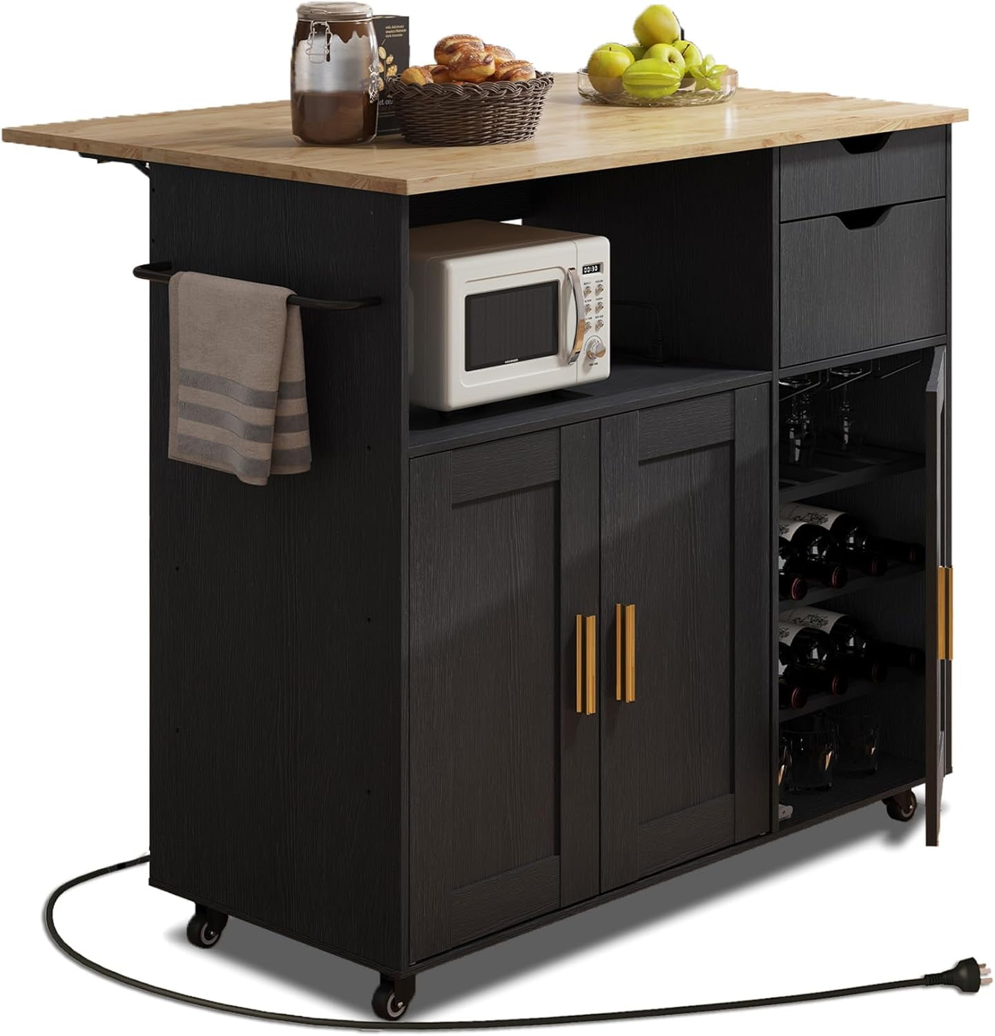 Rolling Mobile Kitchen Island Cart Bar with Drawer and Desktop Drop ...