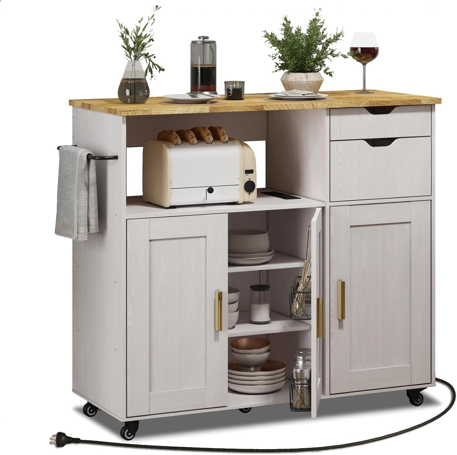 Rolling Mobile Kitchen Island Cart Bar with Drawer and Desktop Drop ...