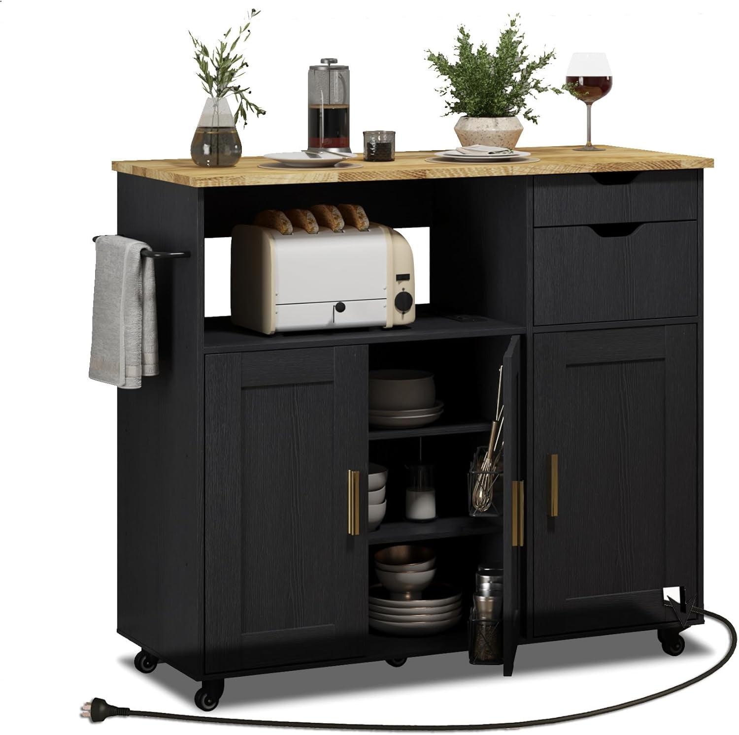 Rolling Mobile Kitchen Island Cart Bar with Drawer, Island Table ...