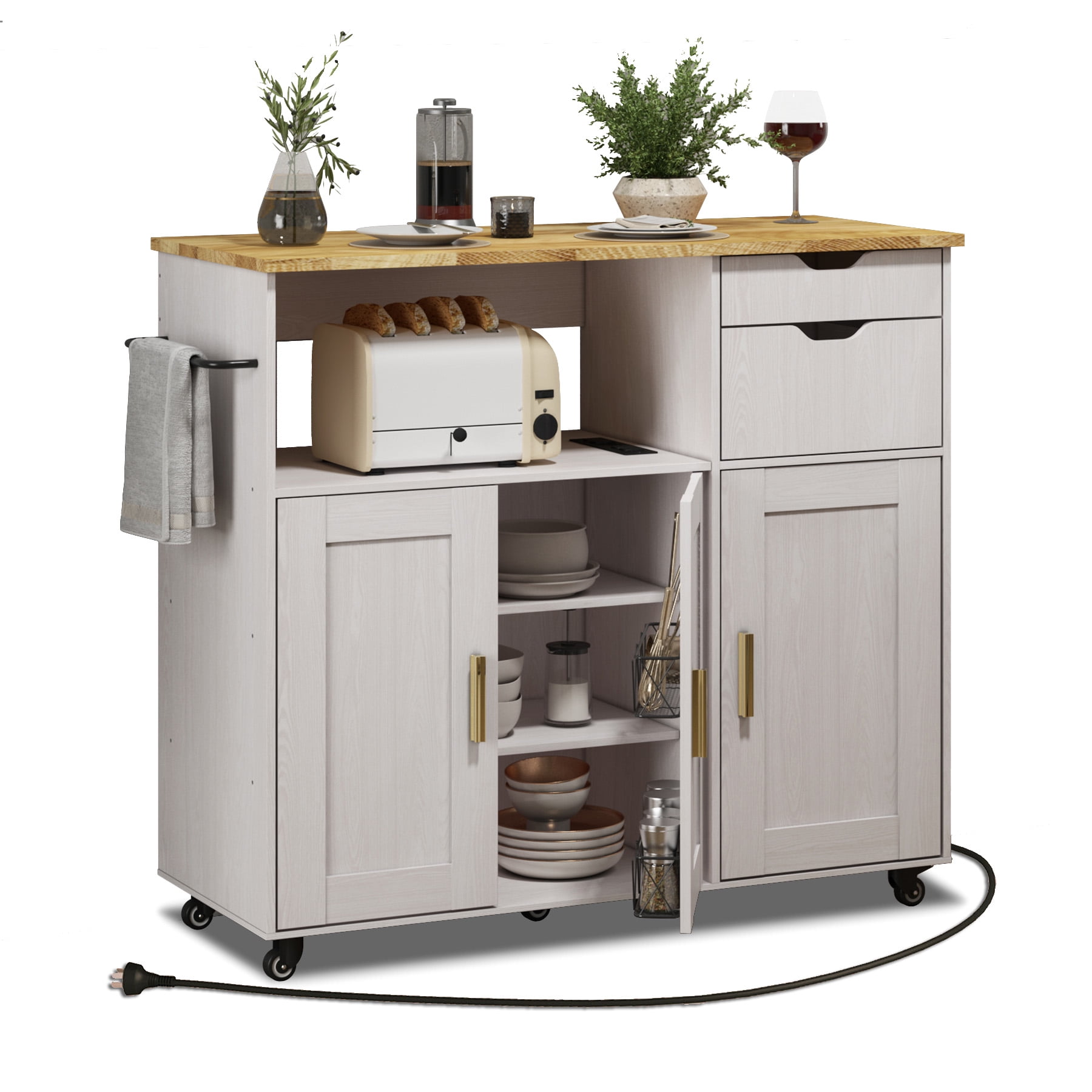 Rolling Mobile Kitchen Island Cart Bar, Island Table Storage Cart with ...