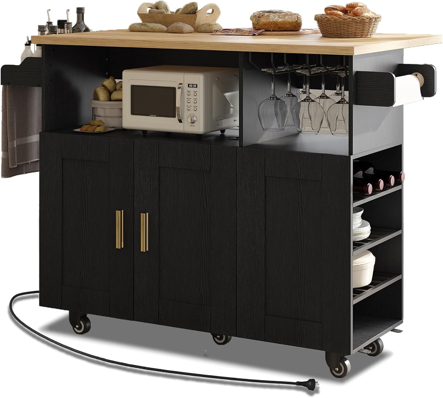 Rolling Mobile Kitchen Island Cart with Desktop Drop Leaf Countertop ...