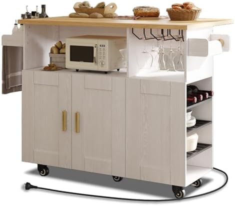 Rolling Mobile Kitchen Island Cart with Desktop Drop Leaf Countertop ...