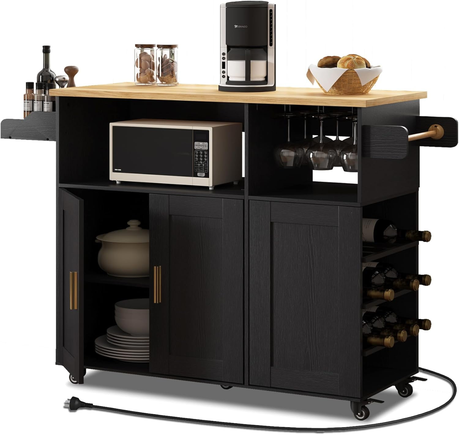 Rolling Mobile Kitchen Island Cart, Island Table Storage with 5 Wheels ...