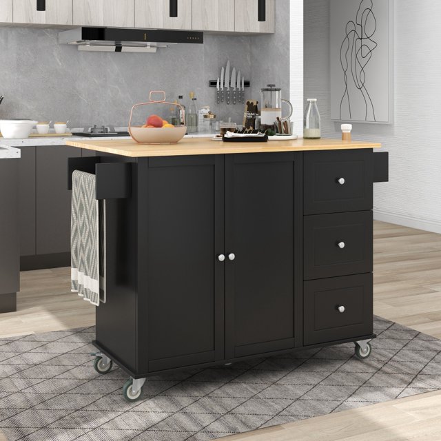 Rolling Mobile Kitchen Island Cart with Drop Leaf Breakfast Bar, Modern ...