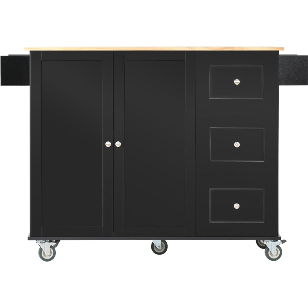 Rolling Mobile Kitchen Island with Solid Wood Top and Locking Wheels,52 ...