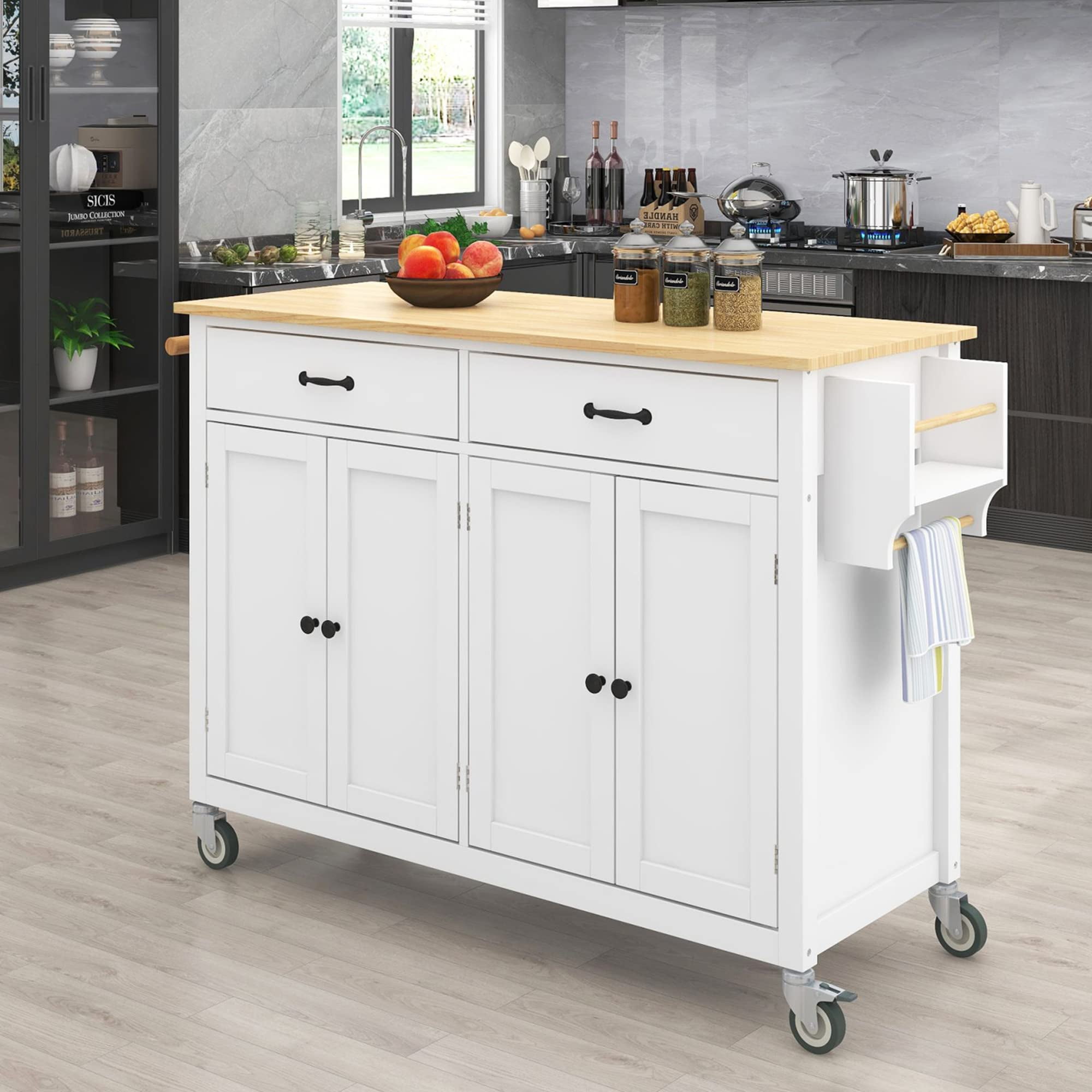 Rolling Mobile Kitchen Island with Storage On Wheels,Kitchen Cart with ...
