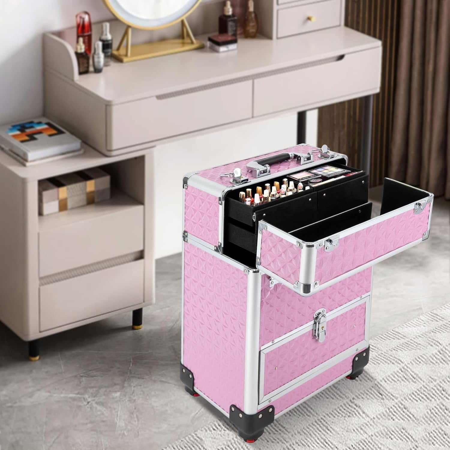 Rolling Nail Case, Wheeled Professional Makeup Trolley Makeup Luggage ...