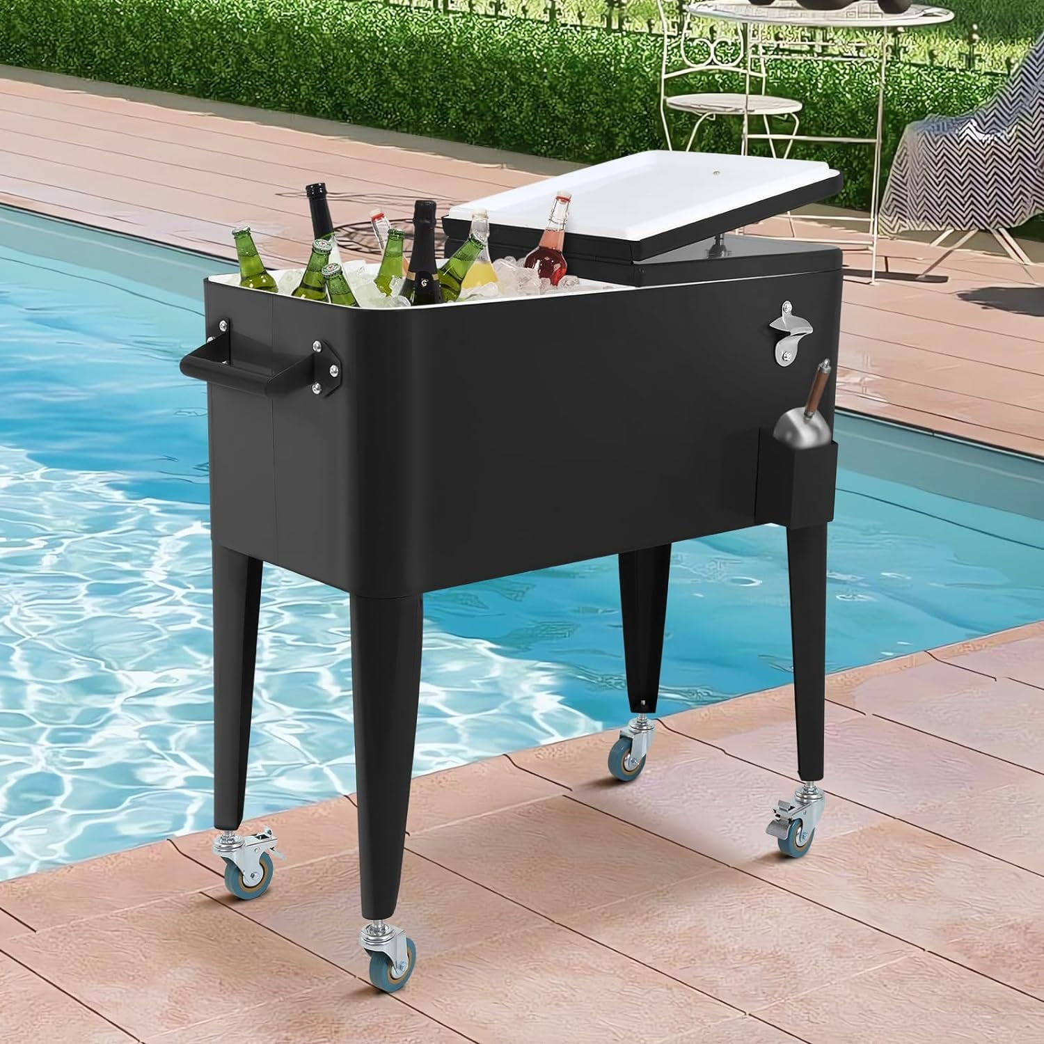 Rolling Outdoor Cooler Cart, Portable Ice Cooler, Beverage Bar Drink ...