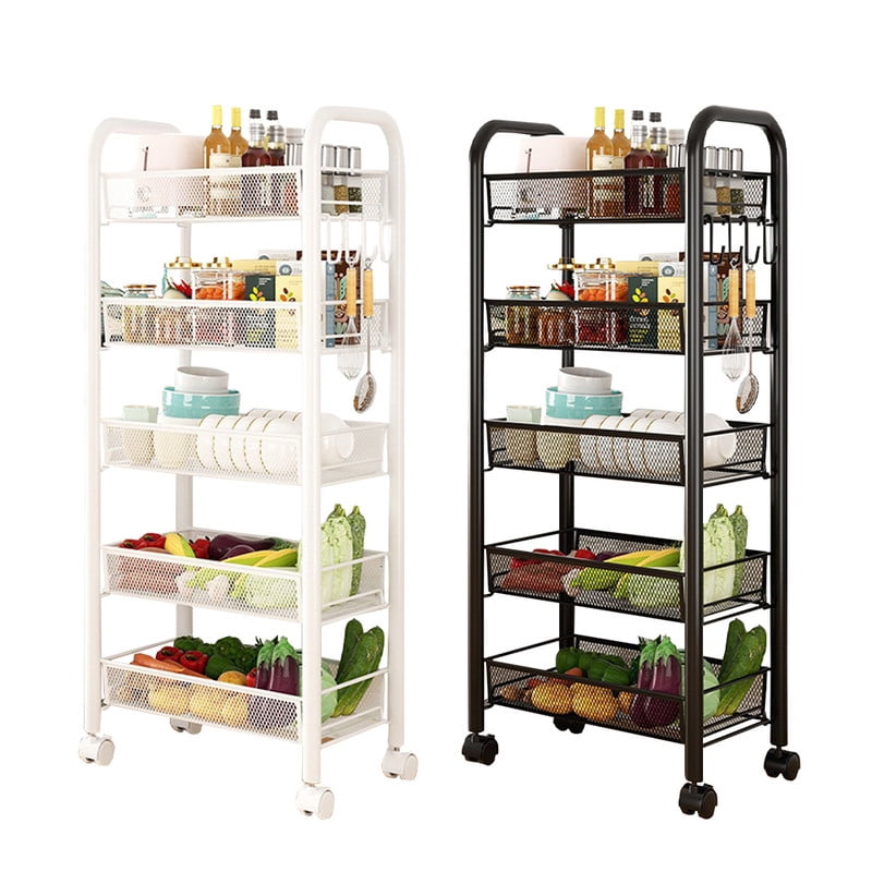 Rolling Pantry Storage Cart - 5-Tier Metal Portable Pantry Organizer ...