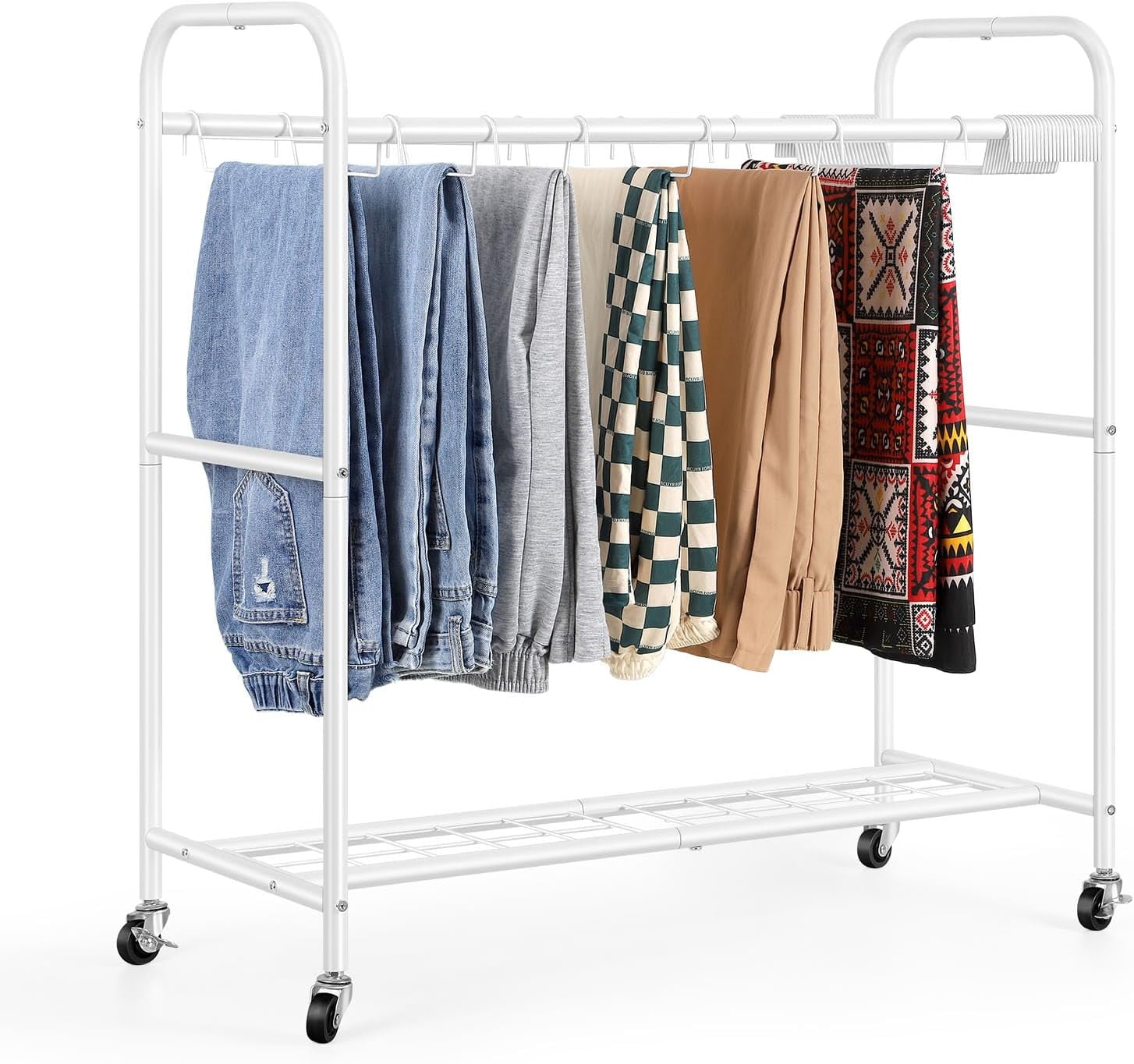 Rolling Pants Trolley Trouser Hangers with 30 Pant Racks 2 Tier Pants ...