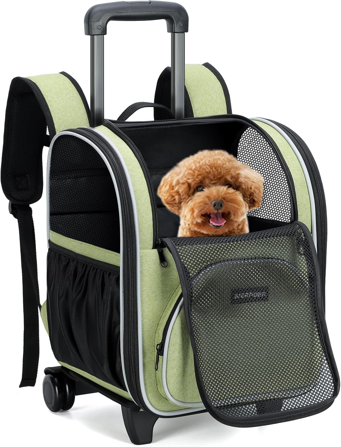 Rolling Pet Carrier Backpack with Wheels - Soft Sided Wheeled Dog Cat ...