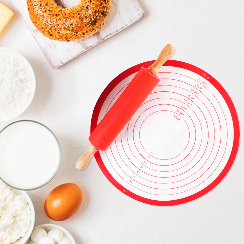 Rolling Pin Set, Silicone Pastry Mat, Non Stick Baking Mat with Roller ...