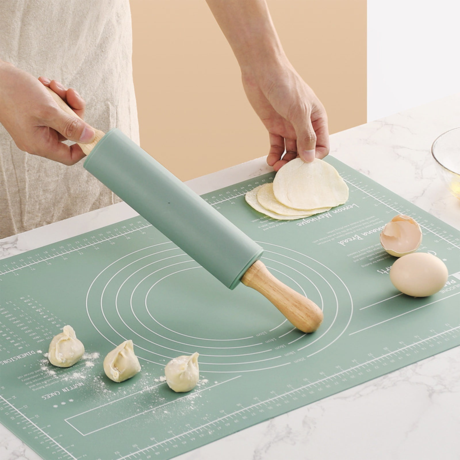 Rolling Pin With Wooden Handles & Wood Cradle,14.96 Inch Rolling Pins ...