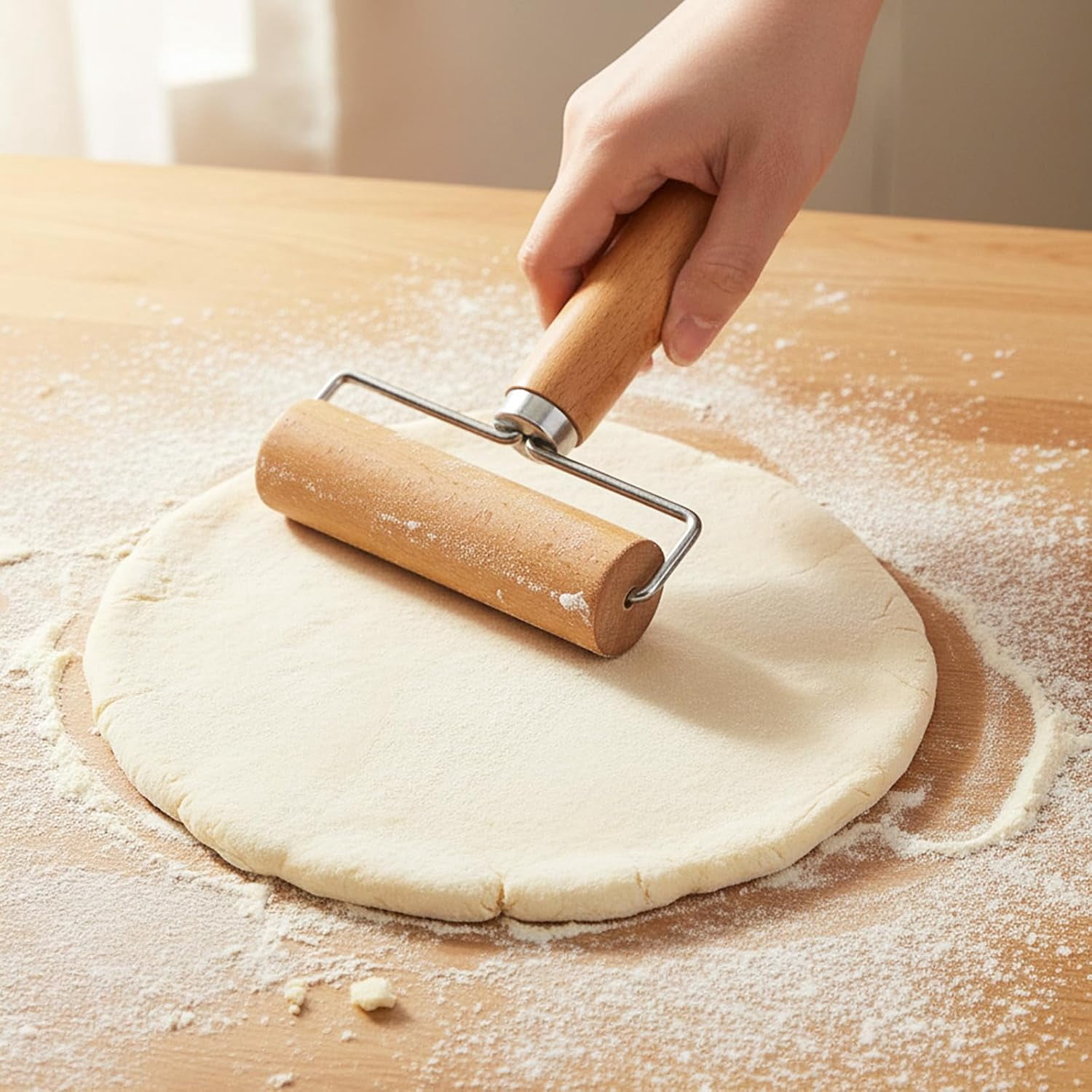 Rolling Pin, Wooden Dough Roller, Non-Stick Pizza Roller for Baking ...
