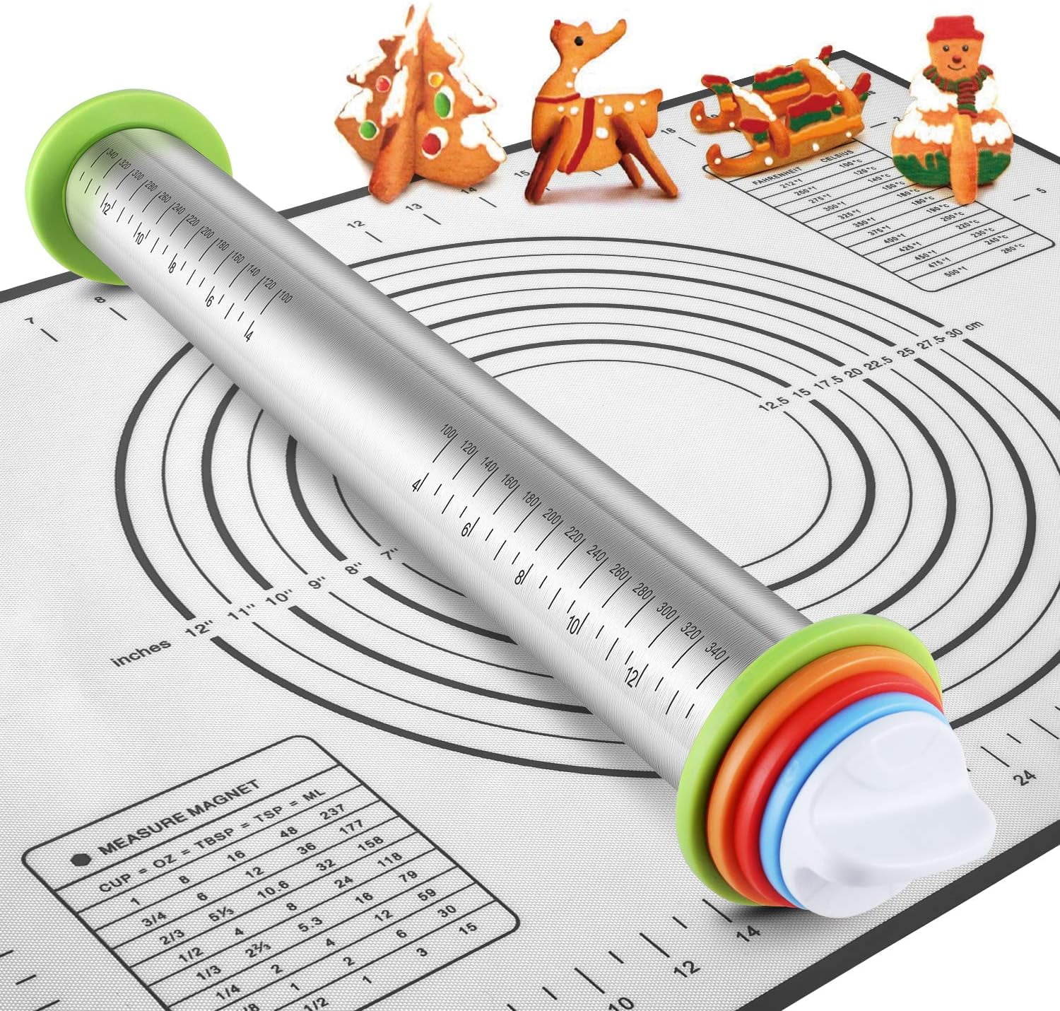 Rolling Pins, Stainless Dough Roller, Rolling Pin and Baking Pastry Mat ...