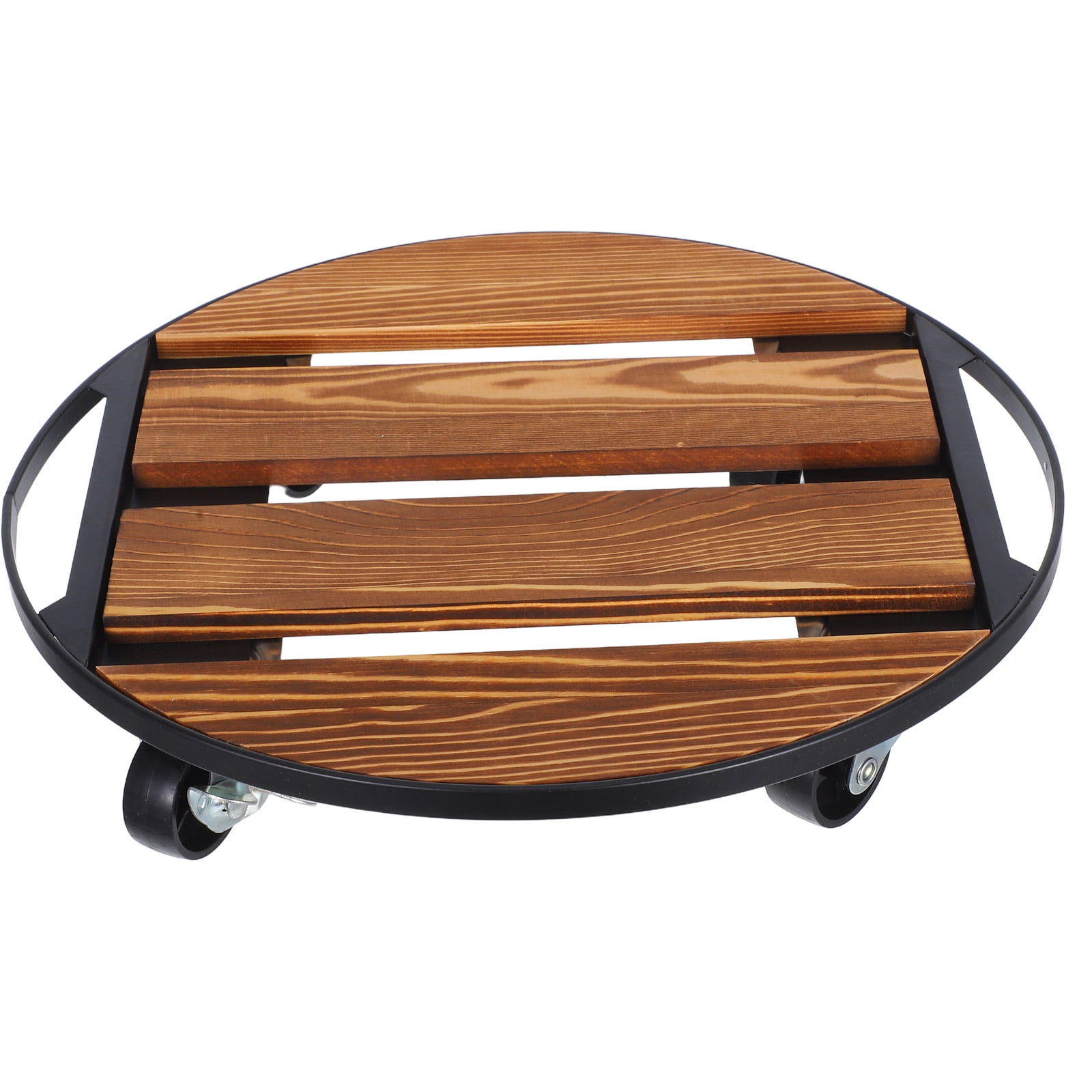 Rolling Plant Stand with Wheels Round Wooden Plant Tray for Indoor ...