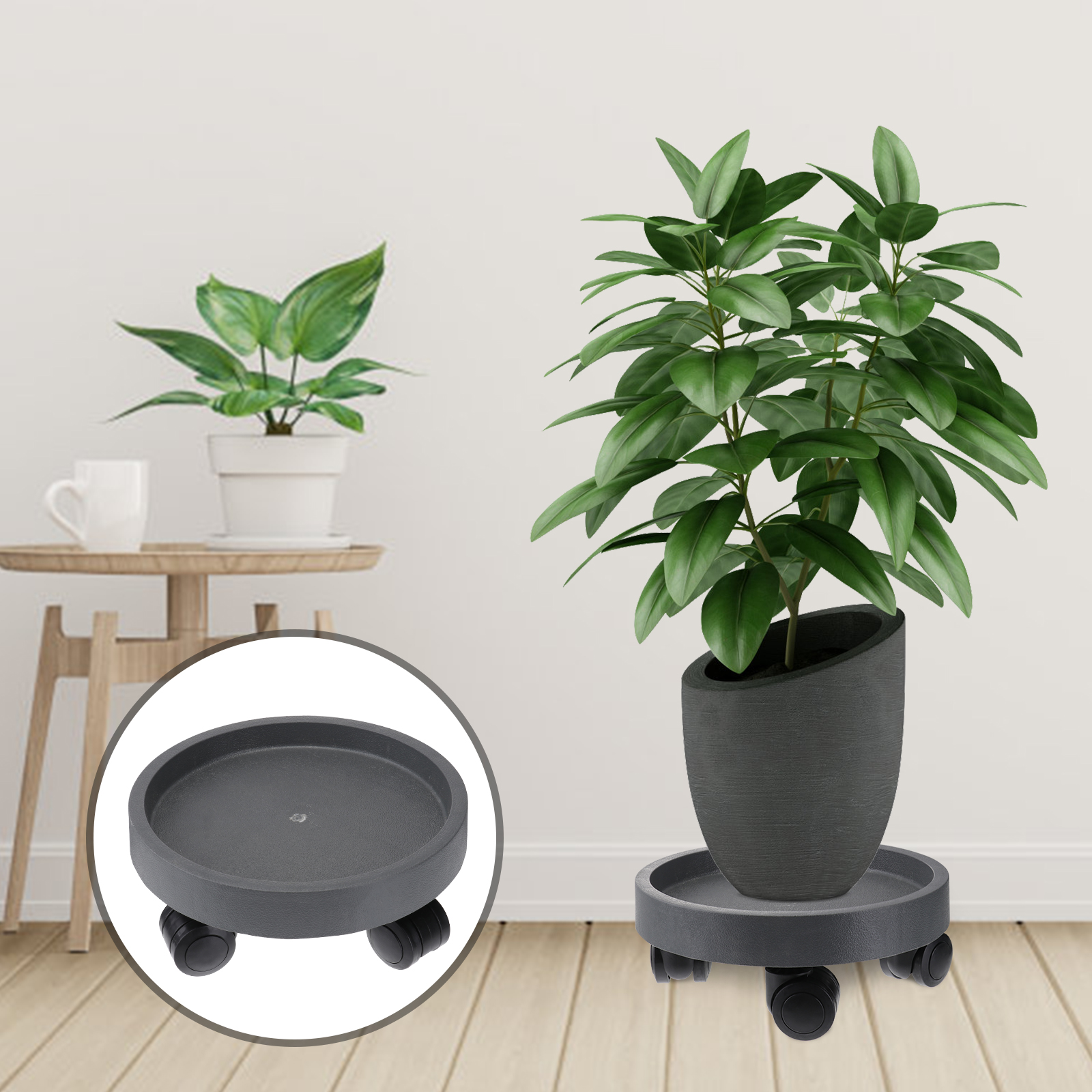 Rolling Planter Round Flower Pot Rack Indoor Outdoor Planter Trolley ...