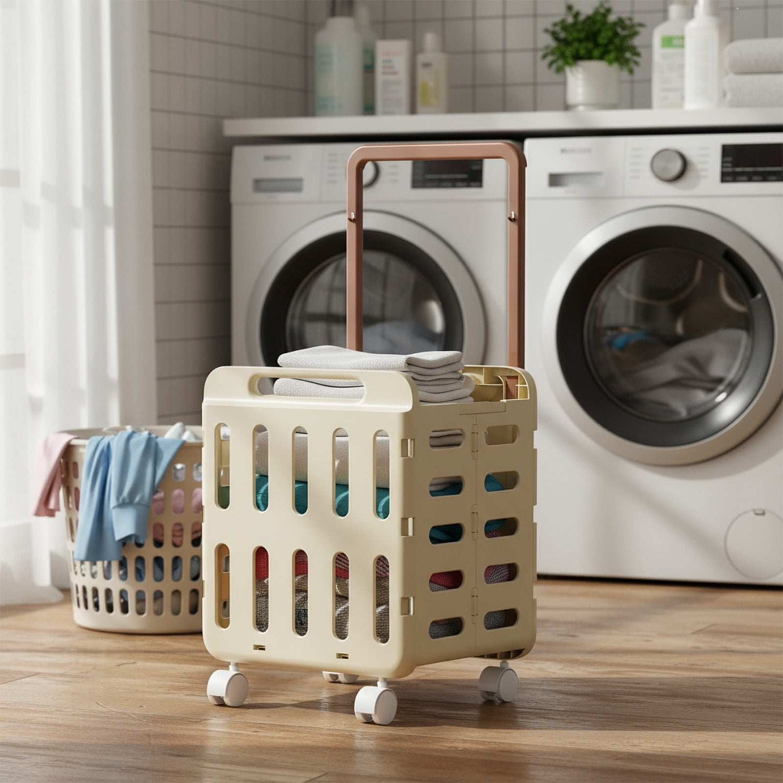 Rolling Plastic Collapsible Laundry Basket Cube Storage Bin Box ...